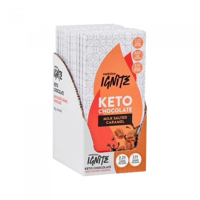 MELROSE IGNITE KETO Chocolate 12x100g Milk Salted Caramel $49.49 ...