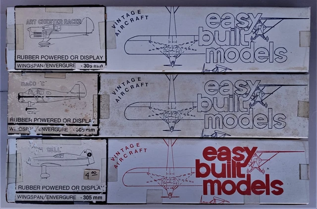 VINTAGE AIRCRAFT RUBBER Powered Lot of 3 WOOD MODEL KITS Easy Built ...