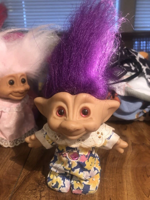 VINTAGE ACE NOVELTY 7” Treasure Troll Gem Belly Purple Hair Pants Shirt ...