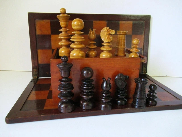 ANTIQUE ROSEWOOD CHESS Set St George Pattern Club Size K 4" + Box And ...