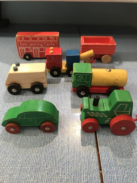 VINTAGE ELC SET 7 Items Wooden Vehicles Bus/truck/ambulance/tractor ...