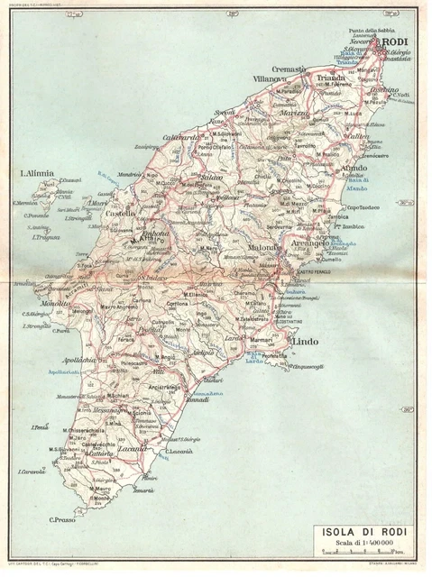 CARTA GEOGRAFICA ANTICA RODI COLONIA ITALIANA TCI 1929 Antique map EUR ...