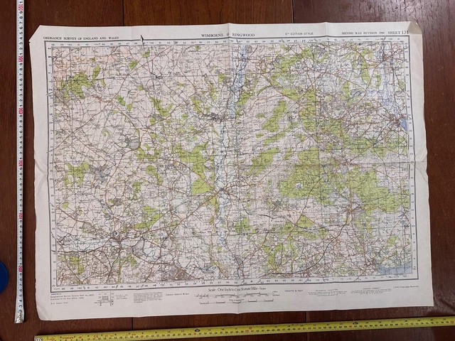 ORIGINAL WW2 BRITISH Army GSGS OS Map of England - Wimborne & Ringwood ...