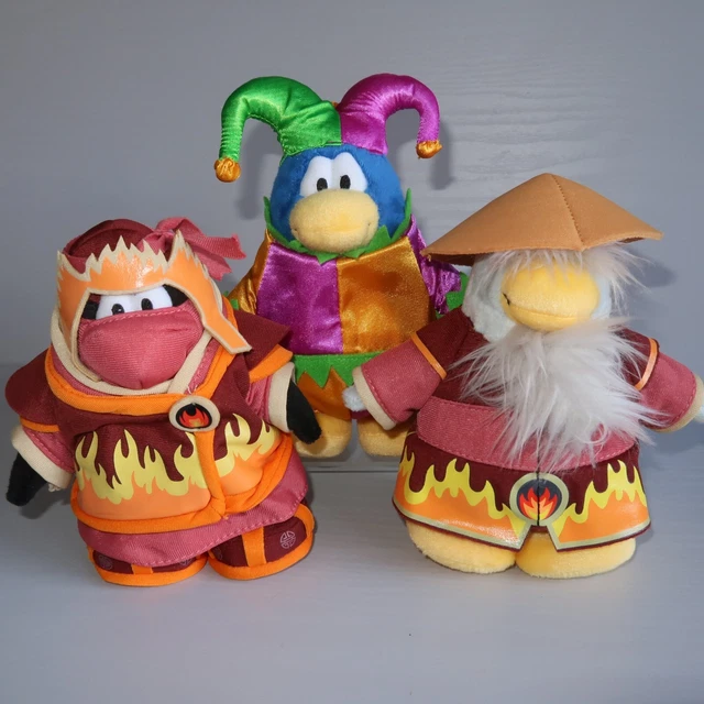 DISNEY CLUB PENGUIN Plush x 3 Fire Ninja Fire Sensei Jester Penguins £ ...