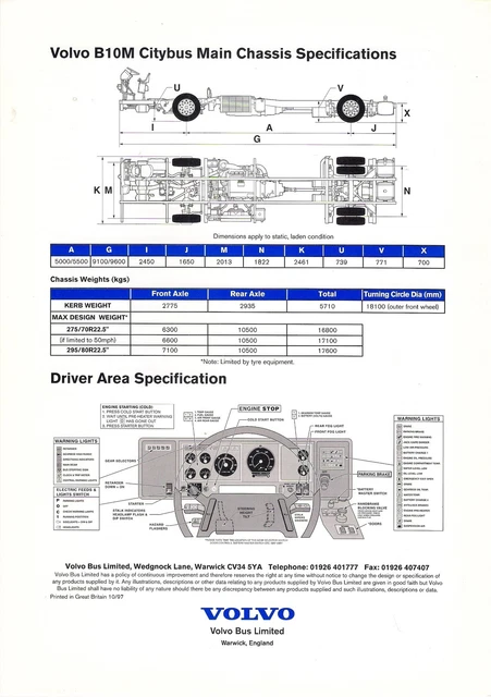 BUS MANUFACTURERS SPECIFICATION Sheet - Volvo B10M Citybus: Main ...