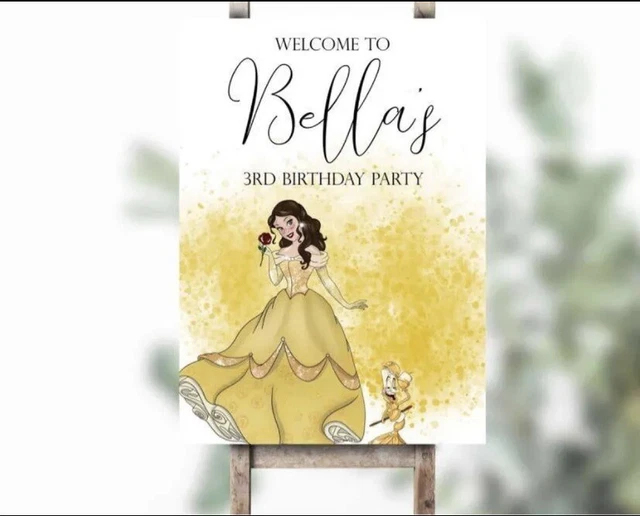 PERSONALISED PRINCESS BELLE Welcome Sign - Birthday Party Decor, Party ...