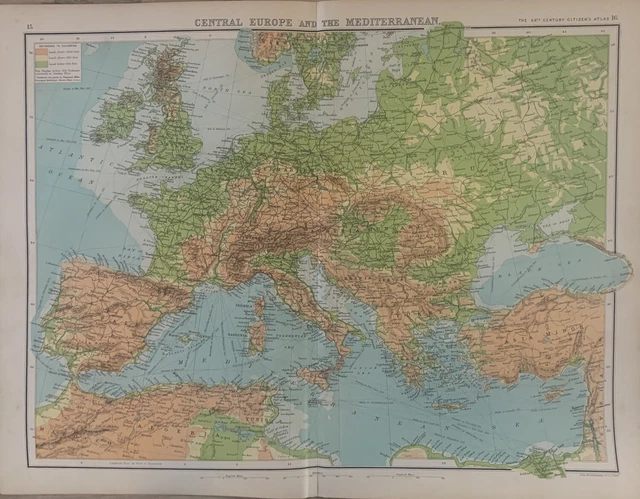 1902 EUROPE, MEDITERRANEAN, Black Sea Physical Map By John Bartholomew ...