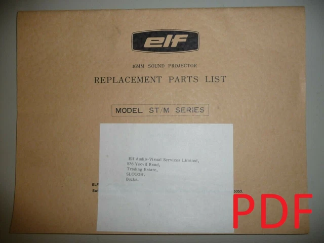INSTRUCTIONS PARTS LIST for cine FILM projector ELF ST/M 16mm - copy on ...