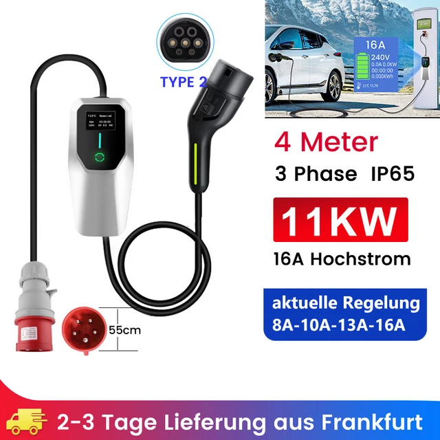 11KW TYP 2 16A EV Ladegerät Mobile Wallbox Ladestation Elektroauto ...