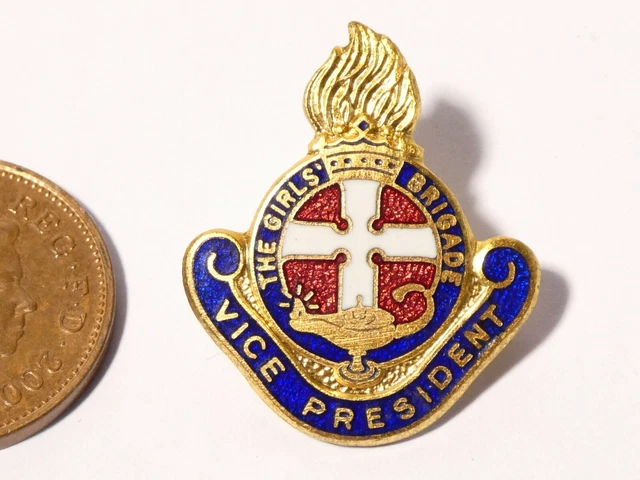 VINTAGE ' VICE President ' The Girls Brigade Brass & Enamel Badge Pin £ ...