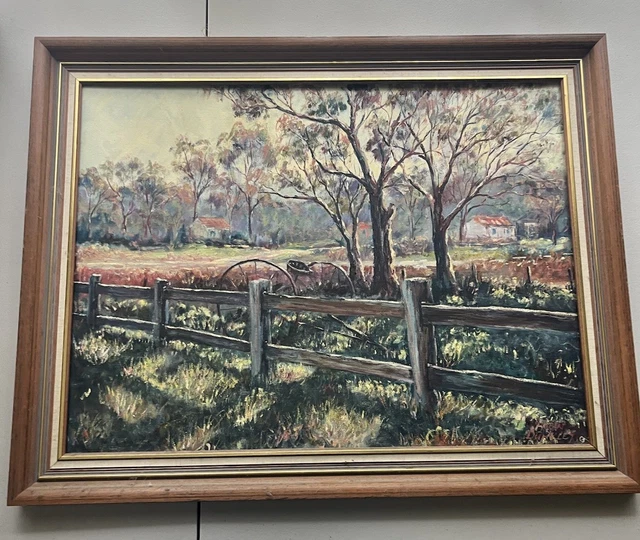 LARGE 70X55CM VINTAGE Australian Bush Landscape Oil Painting Framed R ...
