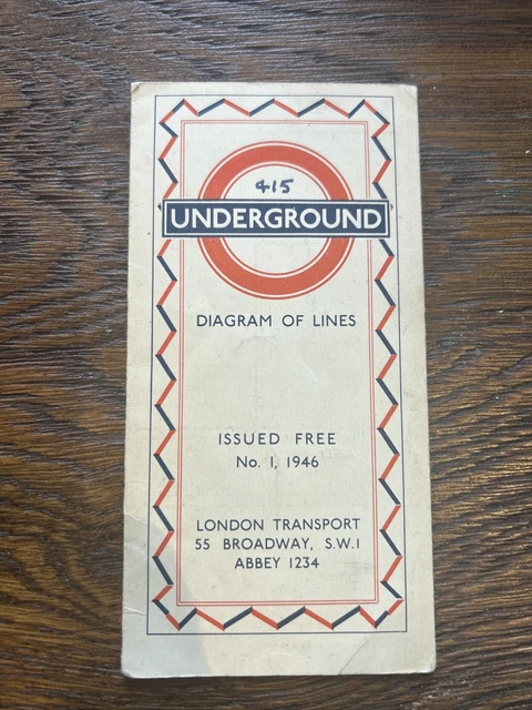 LONDON TRANSPORT UNDERGROUND Map Diagram of the Lines Beck No.1 1946 $8 ...