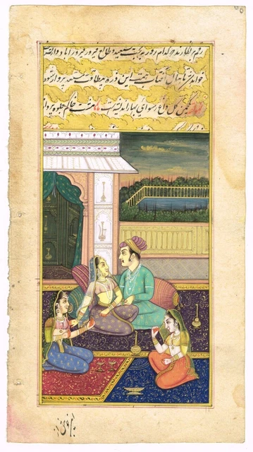 INDIAN MINIATURE PAINTING Of Mughal King His Concubine Vintage Art On ...