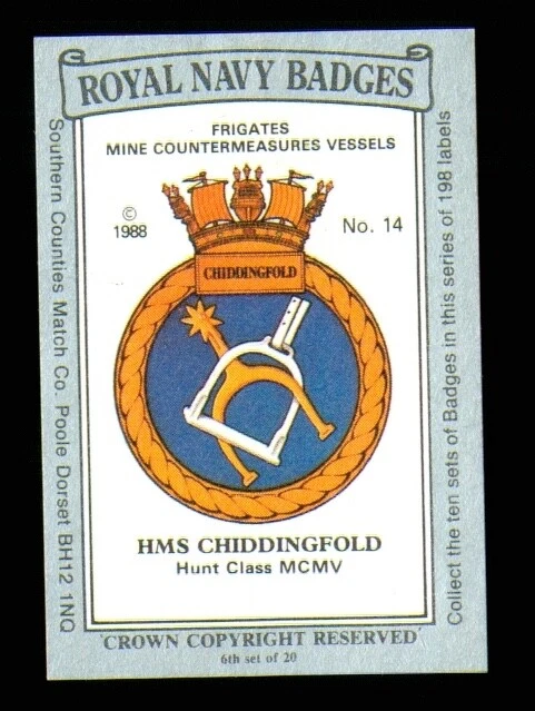MATCHBOX LABEL ROYAL Navy Badges Frigate HMS Chiddingfold MQ1363 £1.99 ...