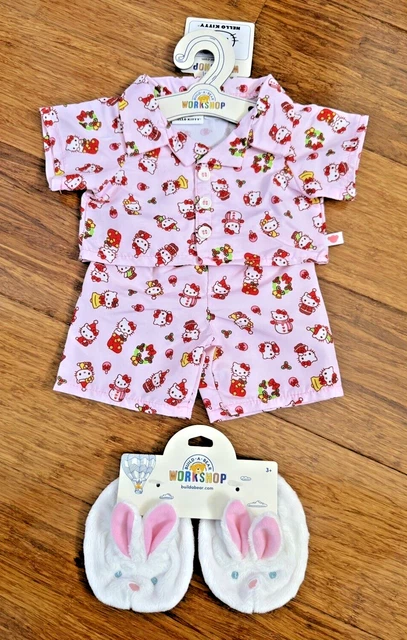 BUILD-A-BEAR SANRIO HELLO Kitty Clothes Pink Holidays PJ Set Bunny Slippers BNWT $120.00 ...