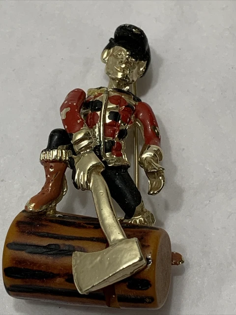 VTG 60S CHARLES F Worth Pin Goldtone Bakelite Lumber Jack axe Log 2 ...