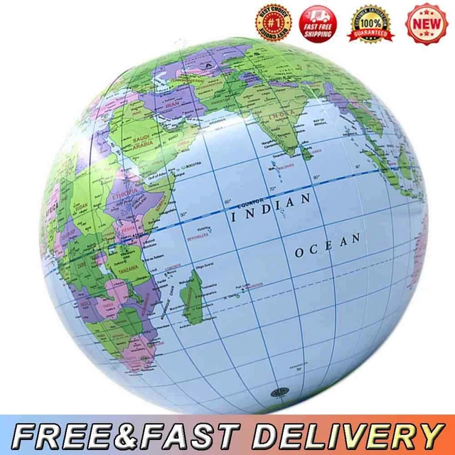 INFLATABLE GLOBE WORLD Earth Ocean Map Beach Ball Geography Kids ...
