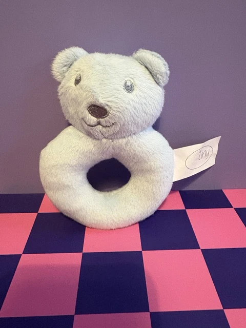 TINY TREASURES PASTEL Blue Teddy Bear Ring Rattle Baby Toy Argos 5 ...