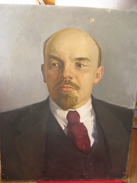 SOVIET VINTAGE PORTRAIT - Oil on Canvas VLADIMIR LENIN Communist Party ...