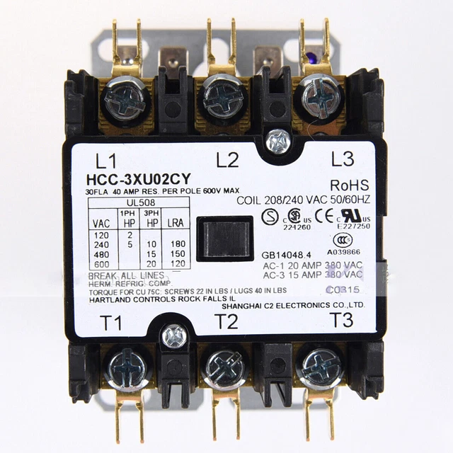 1PCS NEW THREE-PHASE AC contactor HCC-3XU02CY 208V-240V 30A 50/60HZ ...