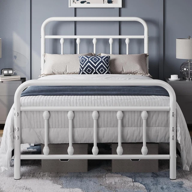 3FT SINGLE BED Frame Vintage Iron Platform Bed with High Headboard and ...