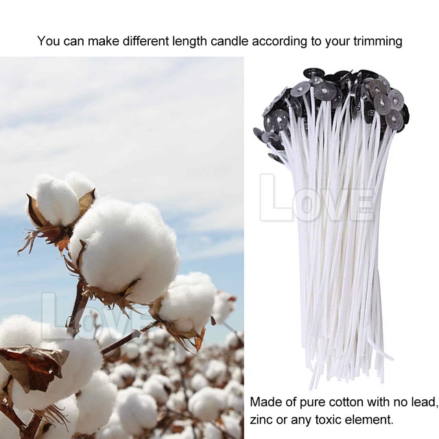 PREMIUM PRE WAXED Candle Wicks Low Smoke DIY Wick with Tabs Sustainers ...
