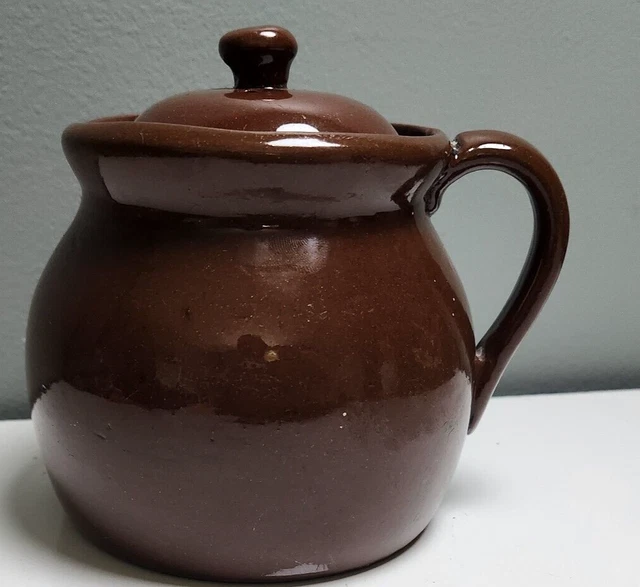 VINTAGE BAKED BEAN Crock Pot Glazed Redware Red Clay Farm house decor £ ...