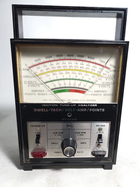 VINTAGE RAC IGNITION Tune Up Analyzer Dwell-Tach Volt-Amp Tachometer ...