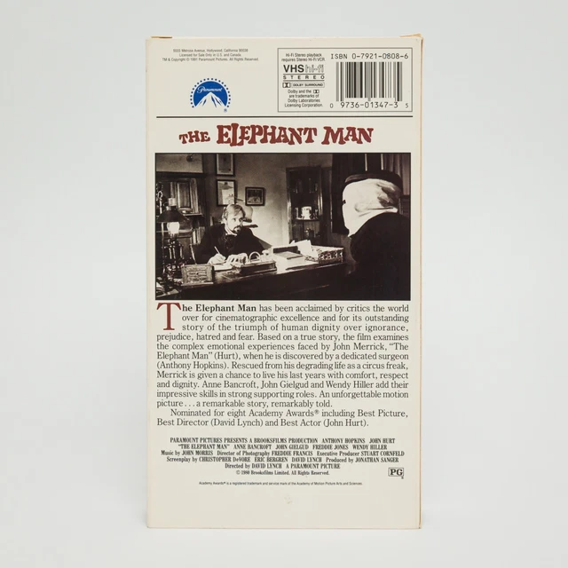 THE ELEPHANT MAN VHS 1991 Paramount Hi-Fi Stereo Anthony Hopkins John ...