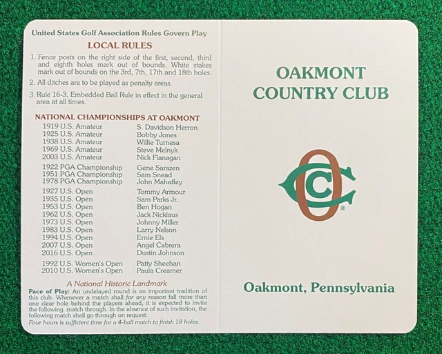 OAKMONT COUNTRY CLUB Golf Scorecard US Open (New & Unused) Top 100 $9. ...