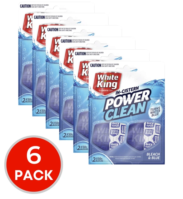 6 X WHITE King Power Clean In Cistern Bleach & Blue 2 Pack x 50g (12 x ...