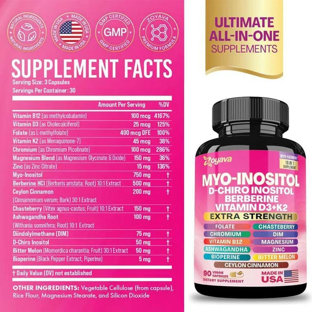 MYO INOSITOL & D-Chiro Inositol Supplement for Women,90 Capsules ~ £7. ...