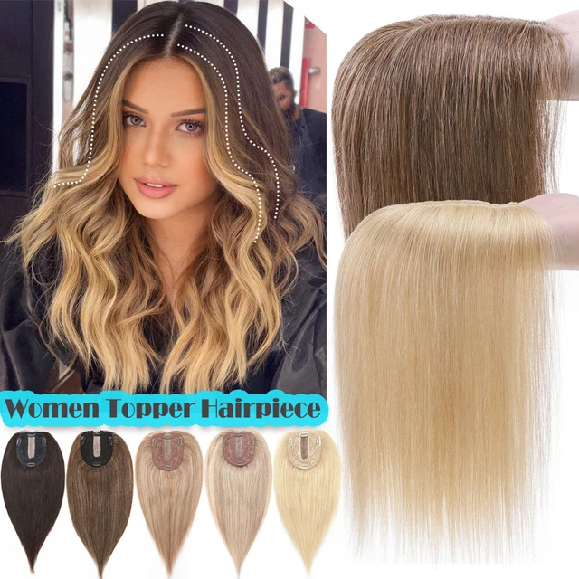 100% REMY HUMAN Hair Topper Toupee Clip In Top Wig Mono Silk Base ...