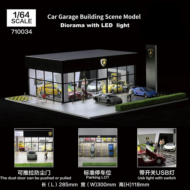 1/64 DIORAMA CAR Garage Model LED Lighting City Street View Building ...