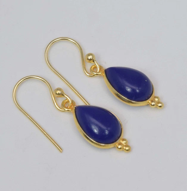925 Solid Sterling Silver 24ct Gold Overlay Blue Lapis Lazuli Hook