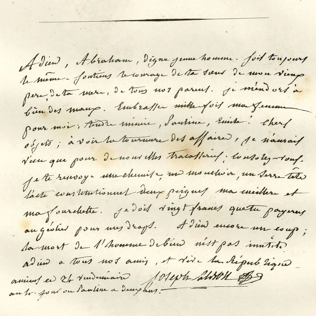 LETTRE DE JOSEPH Le Bon à sa Famille - Autographe gravure originale LAS ...