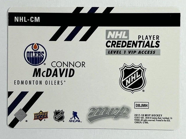 2017-18 UD MVP Connor McDavid Player Credentials accès VIP #NHL-CM ...