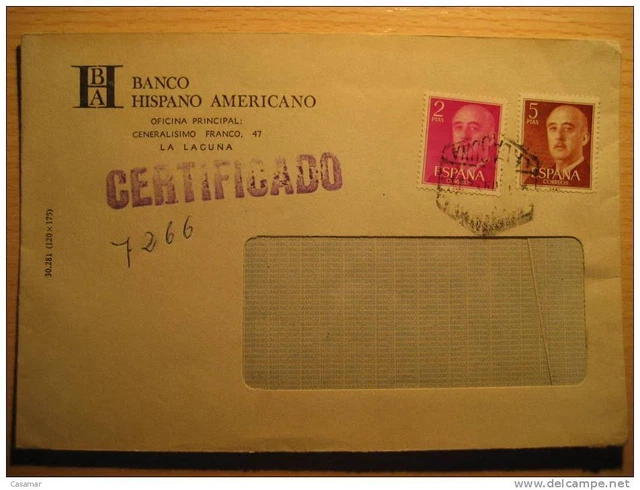 LA LAGUNA BANCO Hispano Americano Certificado Reg 2 Sello Stamp Franco ...