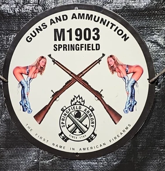 RARE SPRINGFIELD ARMORY Guns And Ammunition Pinup Porcelain Enamel Sign ...