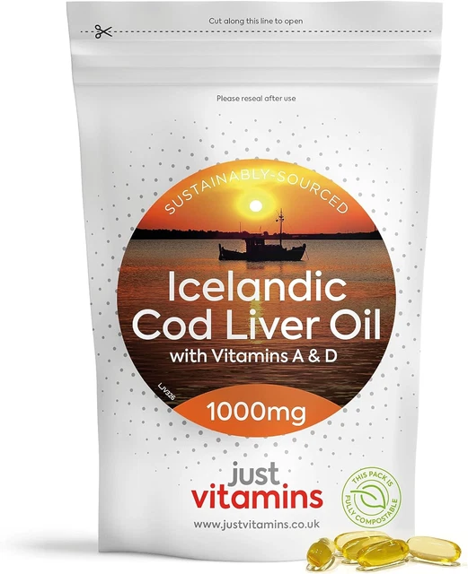 ICELANDIC COD LIVER Oil 1000Mg, X90 Capsules of High Strength Fish Oil ...