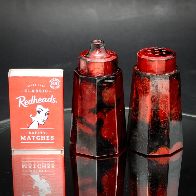 1930S ART DECO Bakelite NALLY WARE Marbled Geometric Salt & Pepper ...