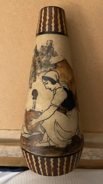 RARE 'GIRL AT fountain' Ciboure Basque Pottery Ceramic Vase, Signed H ...