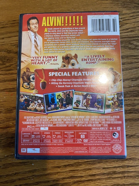 ALVIN AND THE Chipmunks (DVD, 2008, Movie Cash Dual Side) EUR 4,69 ...