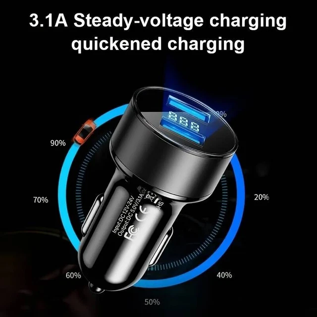 CAR CHARGER USB 12.5V Fast LED Cigarette Lighter Socket 2 Port Adapter ...