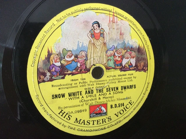 DISNEY’S SNOW WHITE & THE SEVEN DWARVES 1938 78rpm record HEIGH HO ...