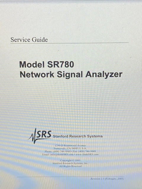 SRS STANFORD RESEARCH Systems Mode Sr780 Analyzer Service Manual ...