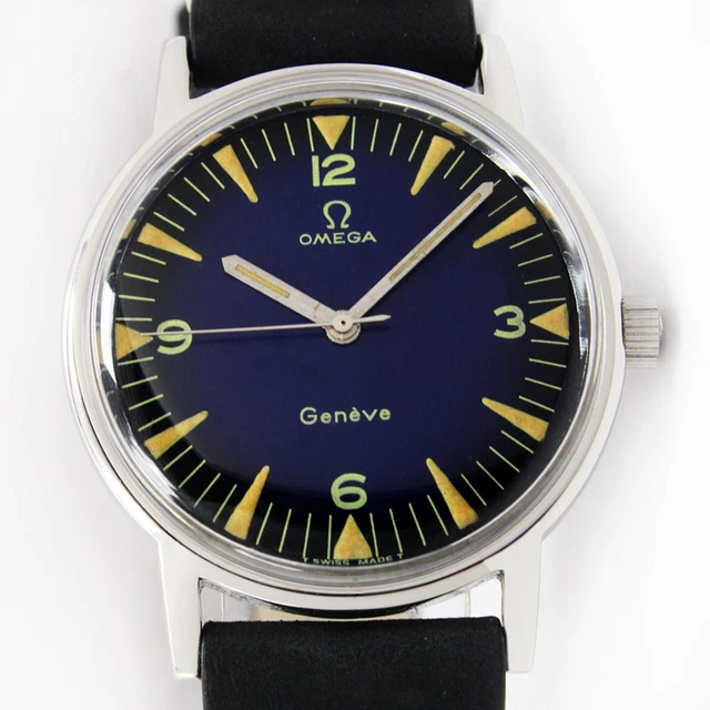 VINTAGE OMEGA GENEVE Winding Shaded Blue Dial 34mm Men Serviced Watch C ...