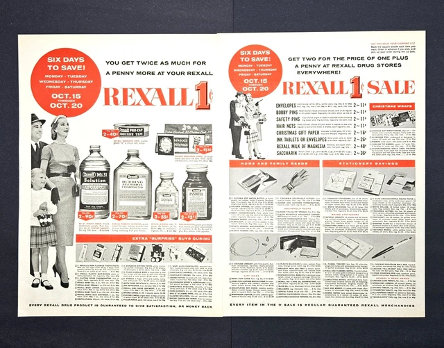 REXALL DRUG STORE ad vintage 1956 original double split page sale advertisement £12.90 - PicClick UK