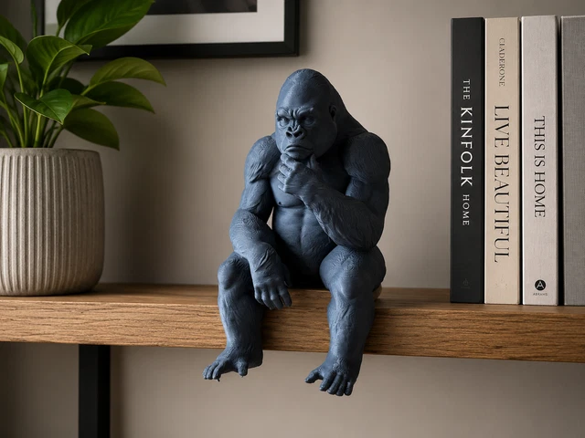 THINKING GORILLA SHELF Sitter Statue Animal Ornament Home Office Decor ...