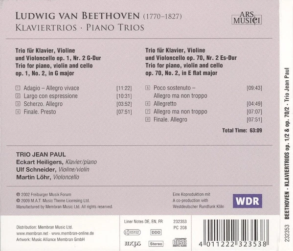 LUDWIG VAN BEETHOVEN / Trio Jean Paul Trios Op. 1/2 & Op. 70/2 - CD EUR 6,99 - PicClick FR